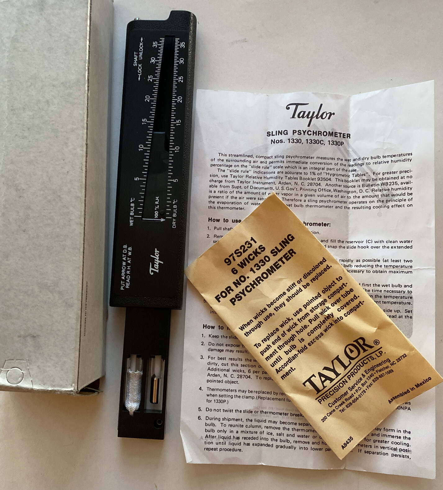 Taylor Pocket Sling Psychrometer 1330C -5º-50ºC xtra Wicks Box ...