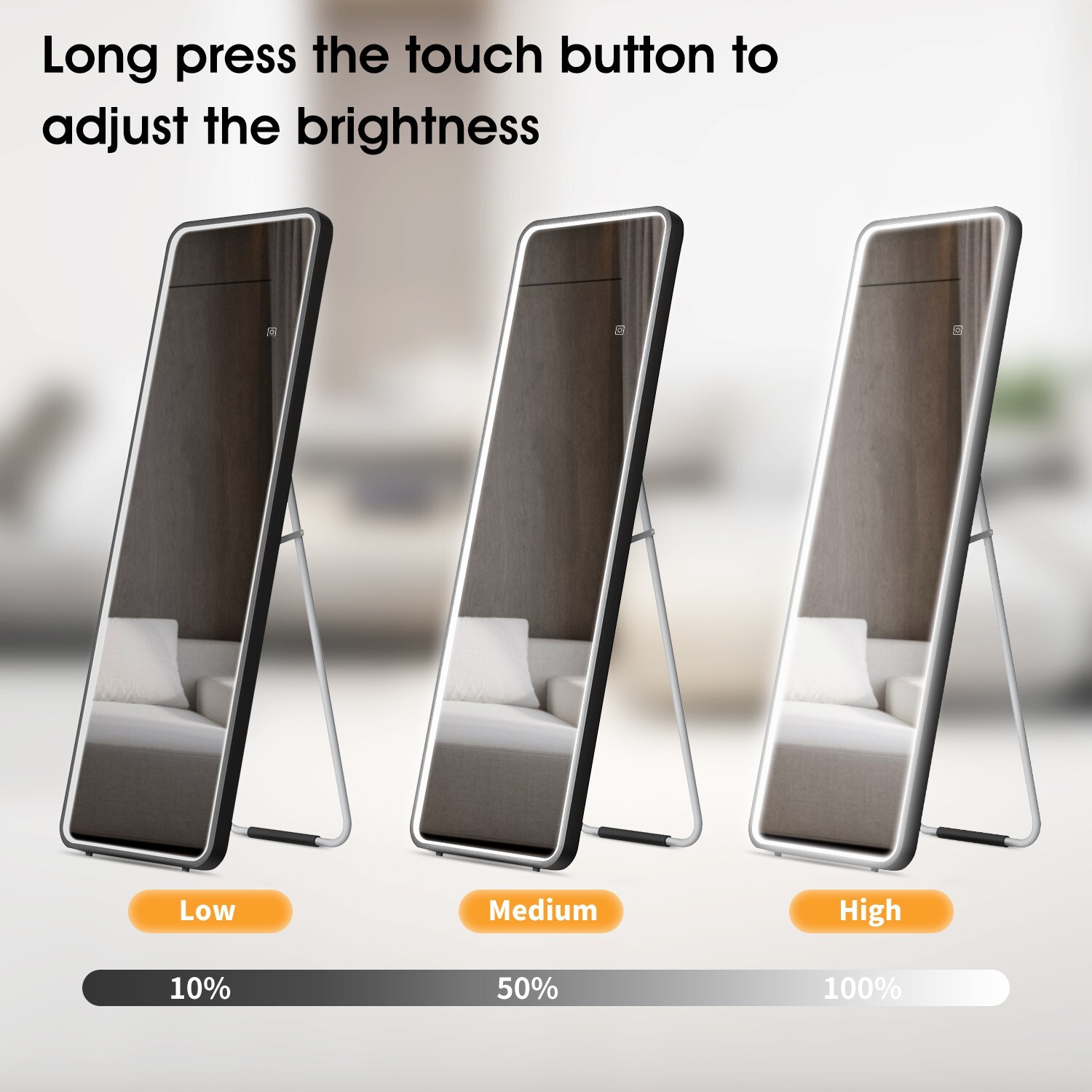 20*63in LED Black Metal Framed Full Body Mirror Adjustable 3 Color ...