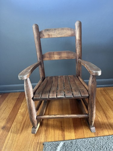 Vintage Wooden Ladder Back Rocking Chair Rustic Wood Slat Rocker Child ...