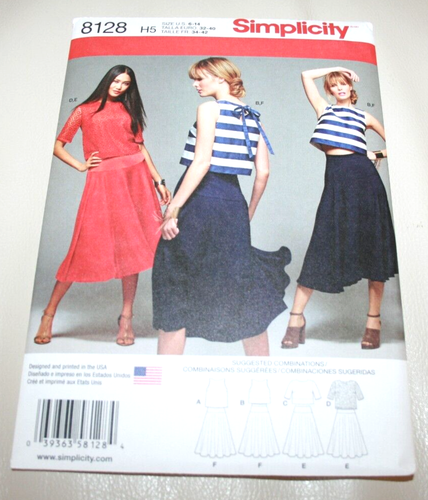 SIMPLICITY SEWING PATTERN 8128 MISSES TOPS & SKIRTS Sz 6-22 H5 6-8-10 ...