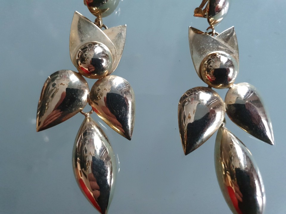 Earrings Clips Vintage 1980s Style Couture Hanging Gold Metal | eBay