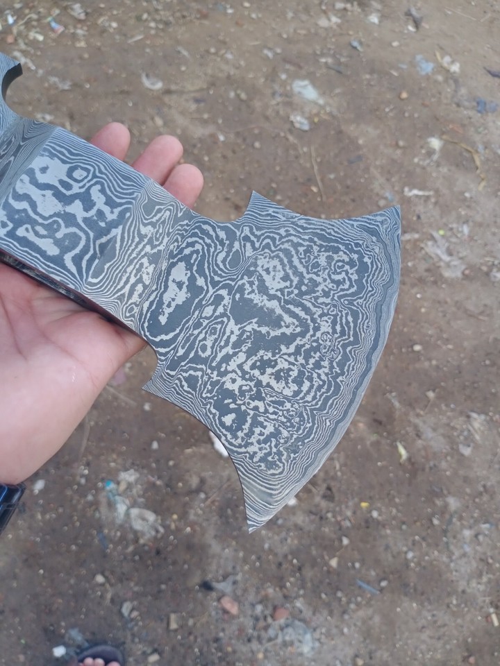 UNIQUE DAMASCUS STEEL DOUBLE EDGE HATCHET AXE HEAD CUSTOM HAND FORGE ...
