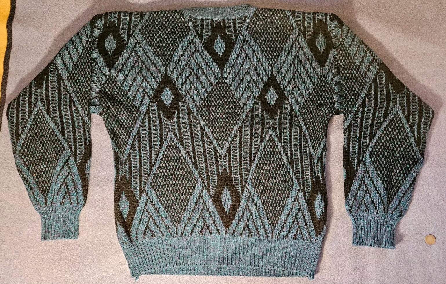 1990s Vintage Anchor Blue Neon Argyle Fair Isle Multi… - Gem