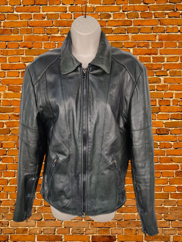VINTAGE XSMALL BLACK COAT JACKET LEATHER SOUL REVOLVER CASUAL BIKER ZIP ...