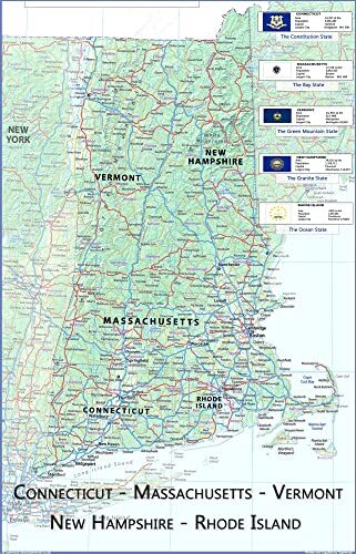 Poster Map of Connecticut, Massachusetts, Vermont, New Hampshire, Rhode ...