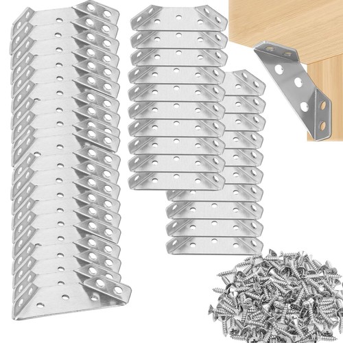 40 Pack Trapeziform Angle Brackets with 240pcs Screws , Stainless Steel ...
