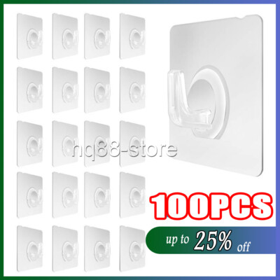1-100PCS Self Adhesive Hook Strong Sticky Hooks Heavy Duty Wall ...