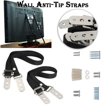 2Piece Black Wall Anti-Tip Straps For Flat TV And Furniture Wall ...