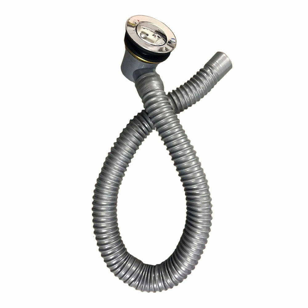 Pop Up Waste Bathtub Drain +Flexible Hose Chrome Solid Brass 40mm ...