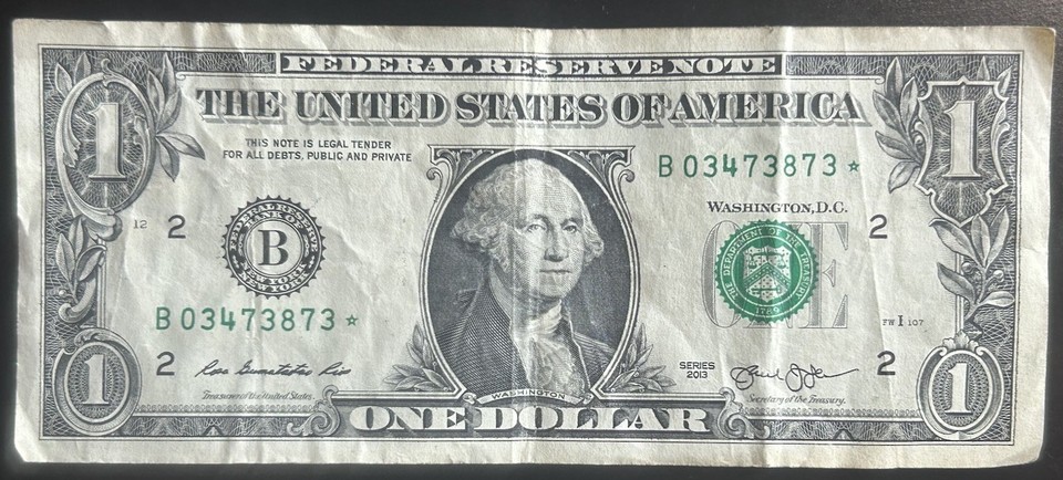 (B 2013 DUPLICATE STAR NOTE!) $1 Duplicate Star Note B03473873* Series ...