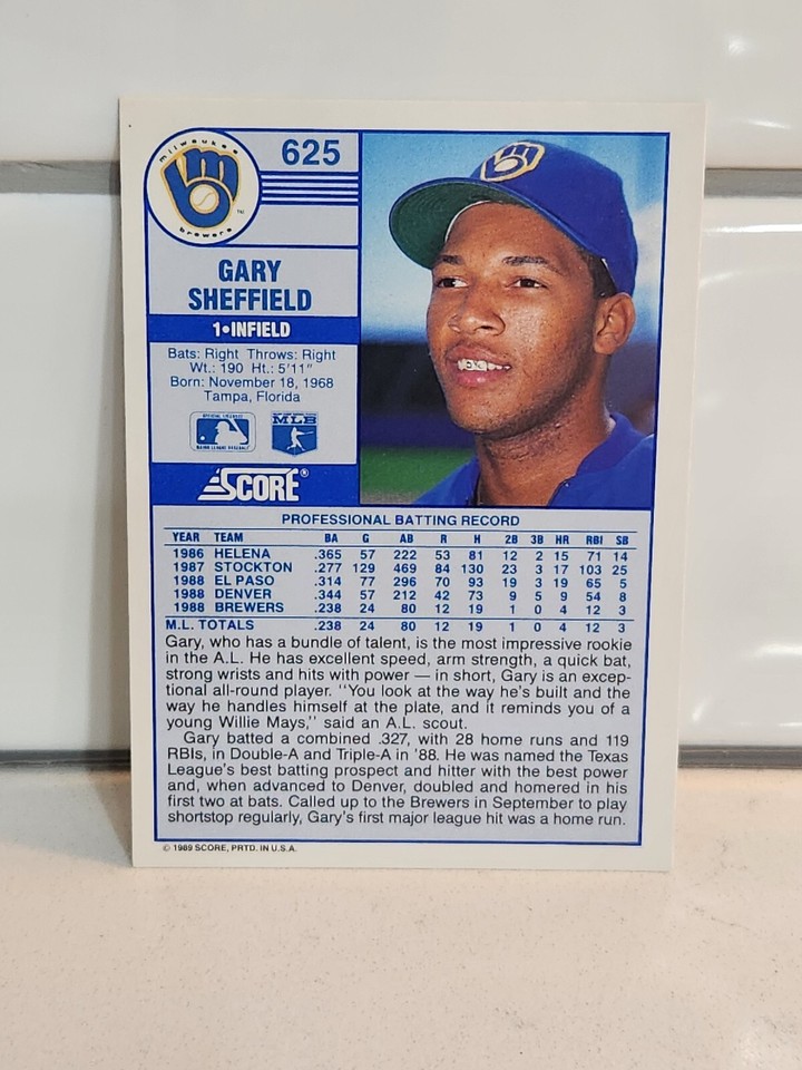 1989 Score Gary Sheffield RC #625 Rookie Card Milwaukee Brewers | eBay