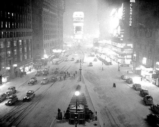 White blanket of snow covers Times Square during a snow storm .. Old ...