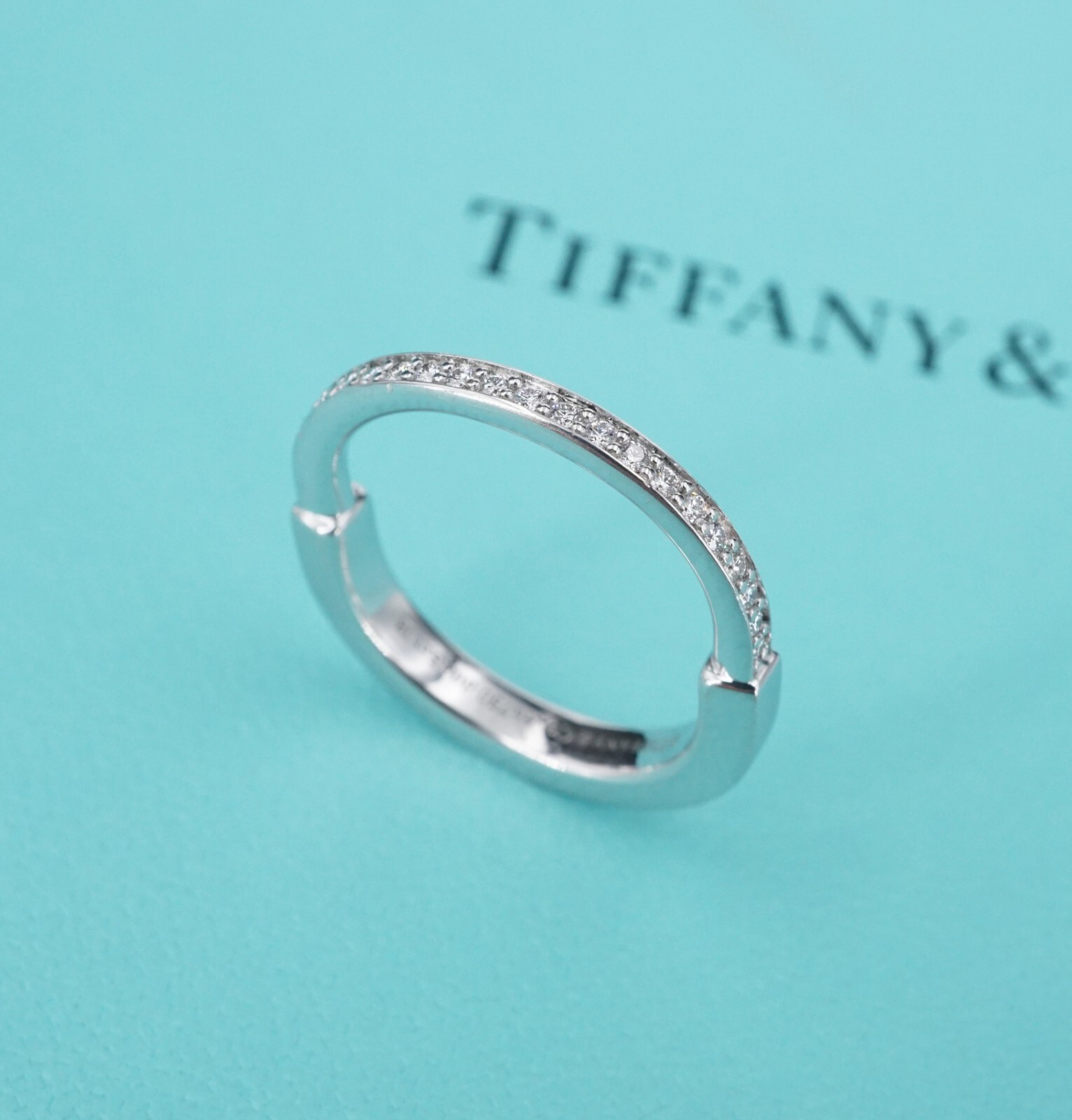 Tiffany & Co 18k White Gold Diamond Lock Ring Band Size 7.25 18 RG4356 ...
