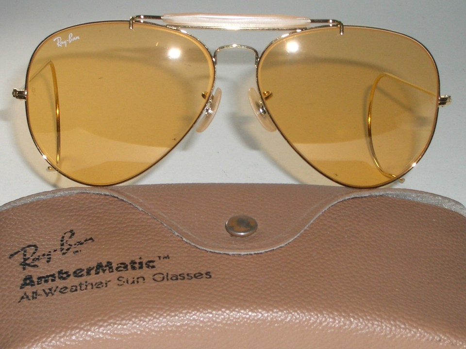 1980's 62MM VINTAGE B&L RAY-BAN GP AMBERMATIC OUTDOORSMAN II AVIATOR ...