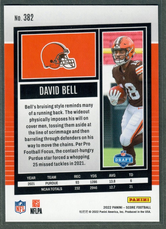 2022 Score David Bell Rookie Card #382 Browns RC QTY | eBay