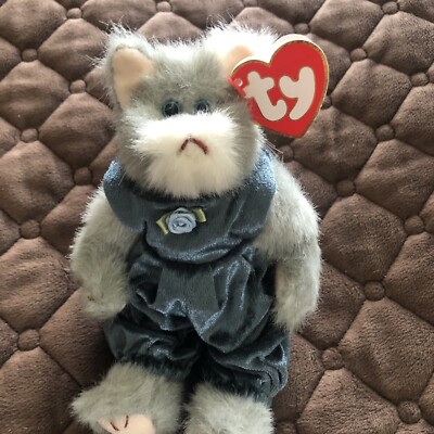 New! Ty Attic Treasures WHISKERS The Gray Cat PLUSH 8" Toy Blue Velour ...