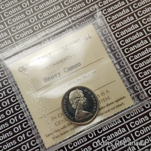 1967 Canada 5 Cents Nickel Coin - ICCS MS 64 w/ RARE Heavy Cameo # ...