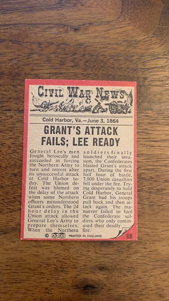 1965 A&BC Civil War News Card # 68 The Will to Win EX-NM | eBay