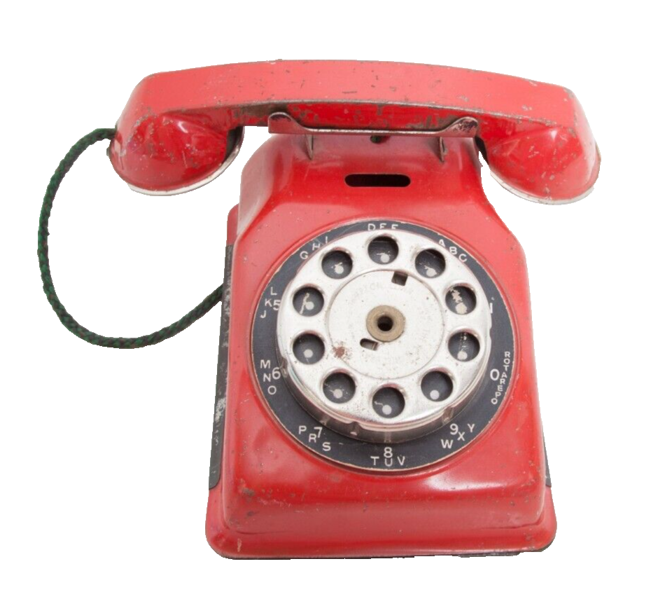 Vintage Tin Toy Phone - N.N. Hill Brass Co - Red Childs Phone - Spin ...