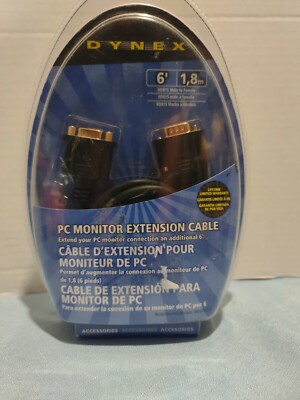 Dynex VGA DB15 PC Monitor Extension Cable Male to Female 6 ft/1.8 m NEW ...