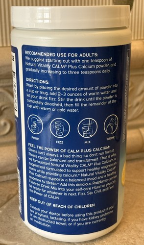 Natural Vitality Calm Magnesium 16 oz PlUS CALCIUM, Raspberry Lemon ...