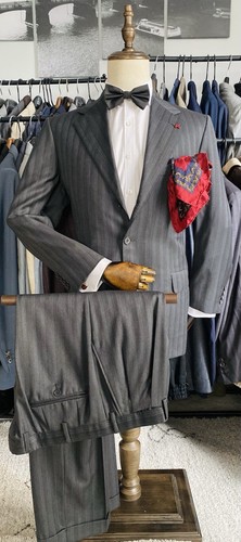NEW Exceptional CUSTOM Steely Gray with Blue Stripe Wool/Silk Brioni ...