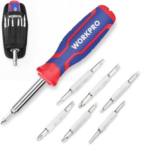 WORKPRO 15-in-1 Multi-bit Screwdriver Set Tool All in One, Red, Silver ...