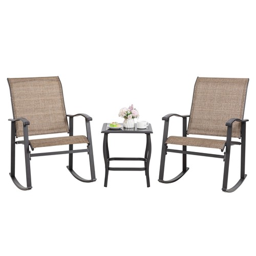3 Piece Rocking Bistro Set, Outdoor Furniture with Rocker Chairs and ...