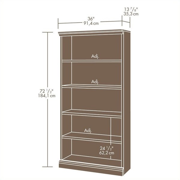 Sauder Camden County Library 5 Shelf Bookcase in Planked Cherry for ...