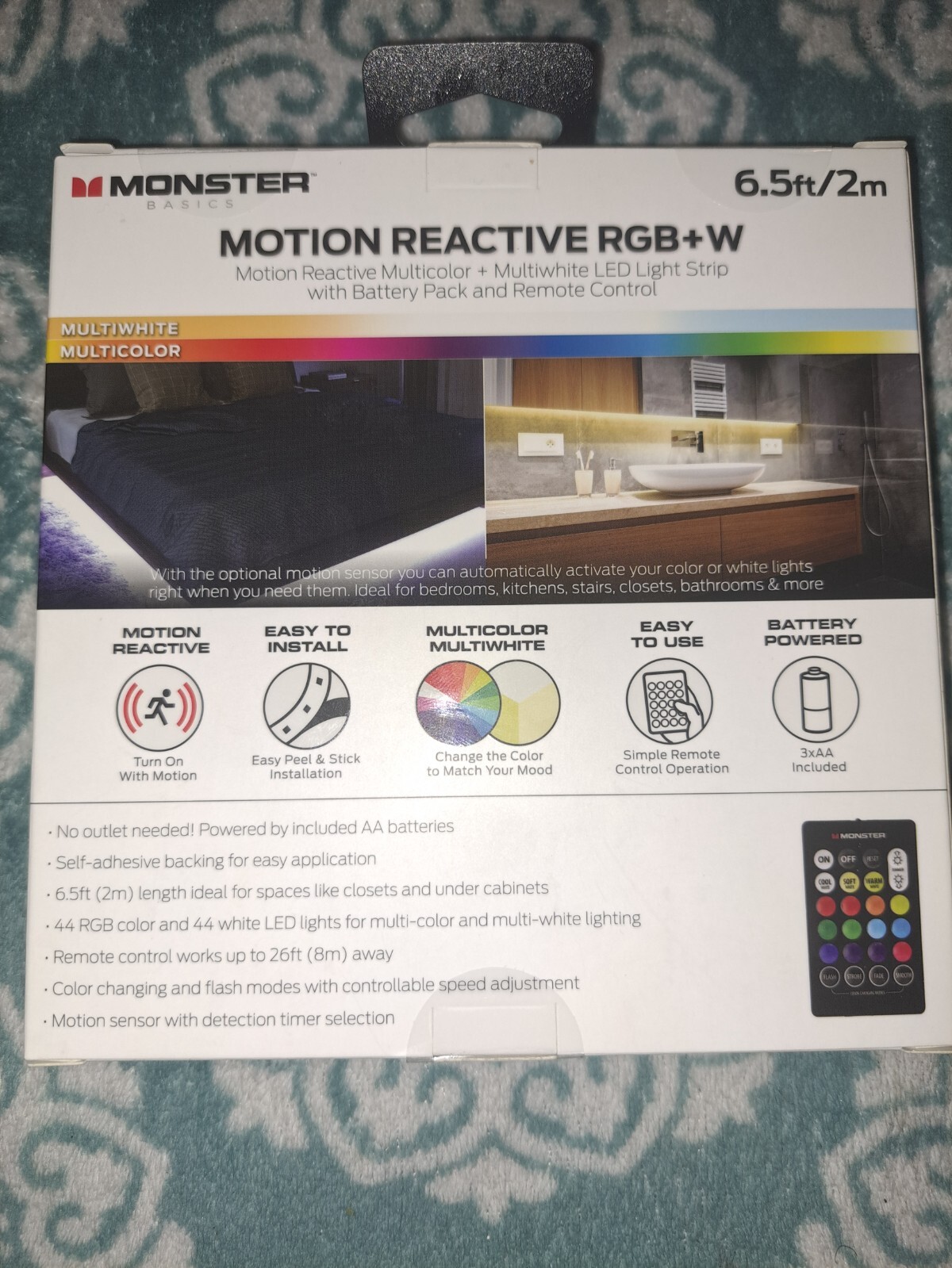 Monster Motion Activated Multi-Color/White LED Light Strip with Remote ...