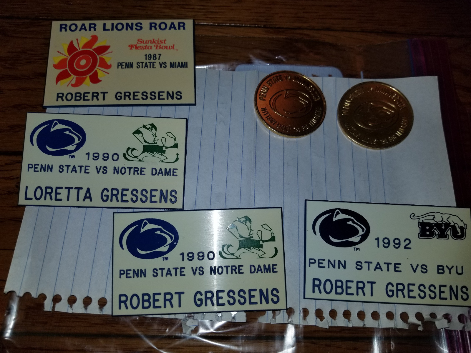 1987-1993 Penn State Football Tokens & name tags Fiesta Bowl | eBay