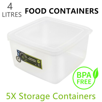 5x Clear 4L BPA Free Food Storage Containers Plastic Lunch Box Meal ...