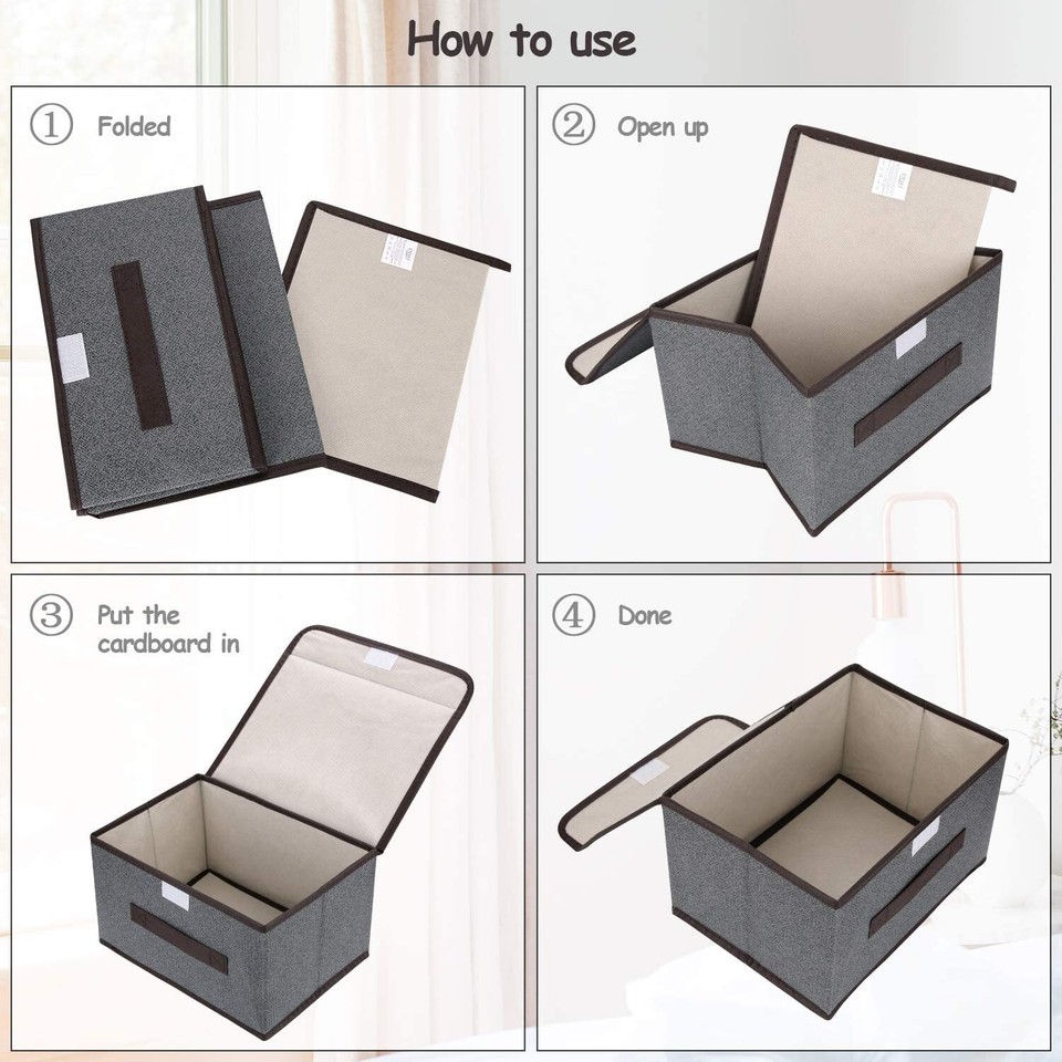 SET Of 2 Foldable Canvas Storage Boxes Folding Fabric Clothes Basket ...