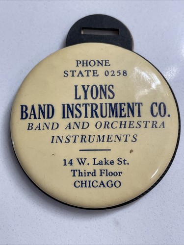 Vintage Advertising Celluloid Watch Fob Lyons Band Instrument Co ...