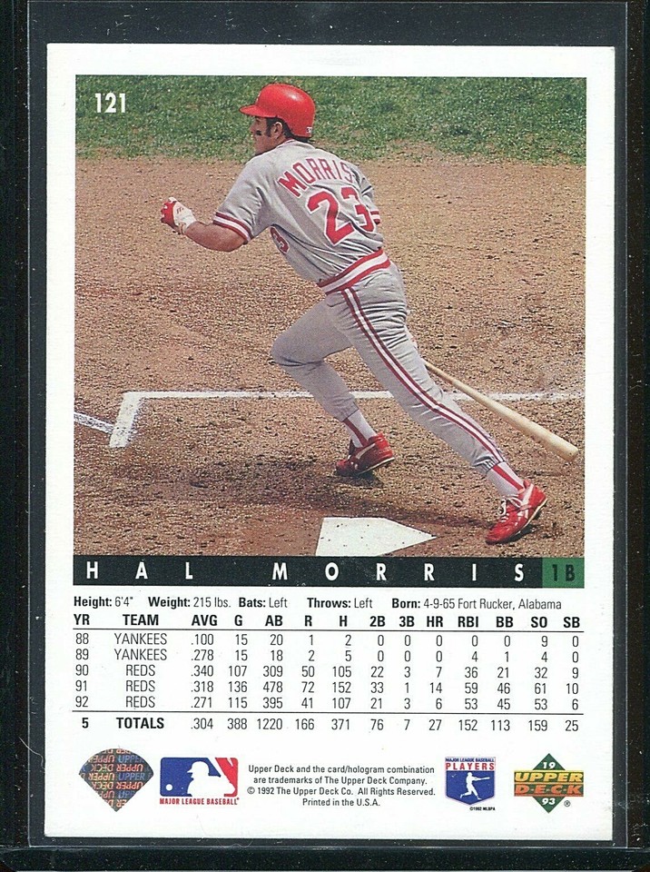 1992 Upper Deck Baseball Hal Morris #121 Cincinnati Reds 1st Base | eBay