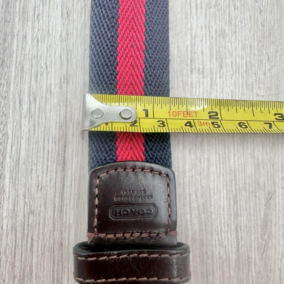 COACH Men’s Leather Navy & Red Wool Twill Belt w/ Brass Silver Buckle ...