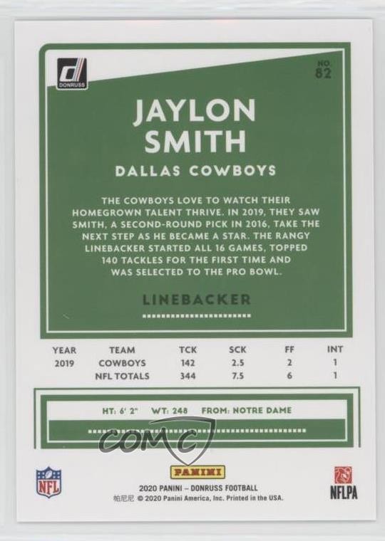 2020 Panini Donruss Season Stat Line /142 Jaylon Smith #82 | eBay