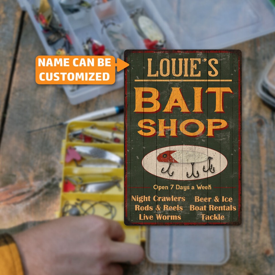 Personalized Green Bait Shop Sign Fishing Hunting Cabin Wall Decor ...