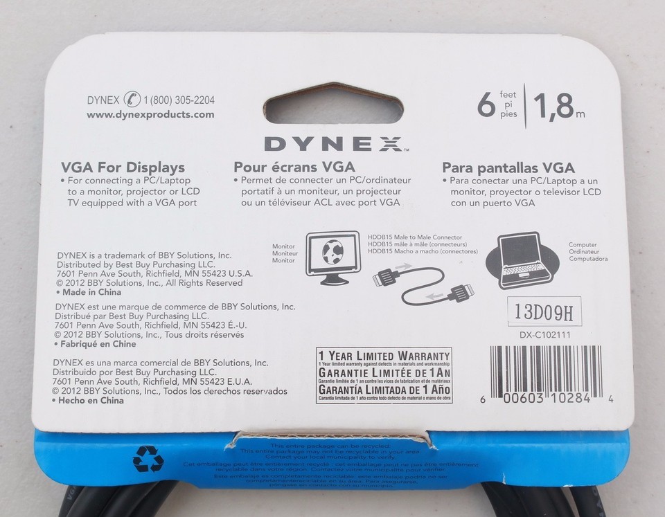 Dynex - DX-C102111 Replacement VGA Video Cable for Monitor Projector ...