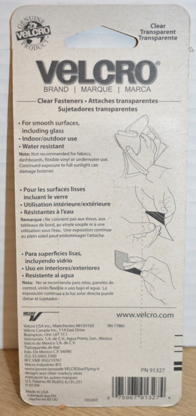 NEW Velcro ® 4 sets Velcro adhesive Clear strips 3.5" x .75" poster ...