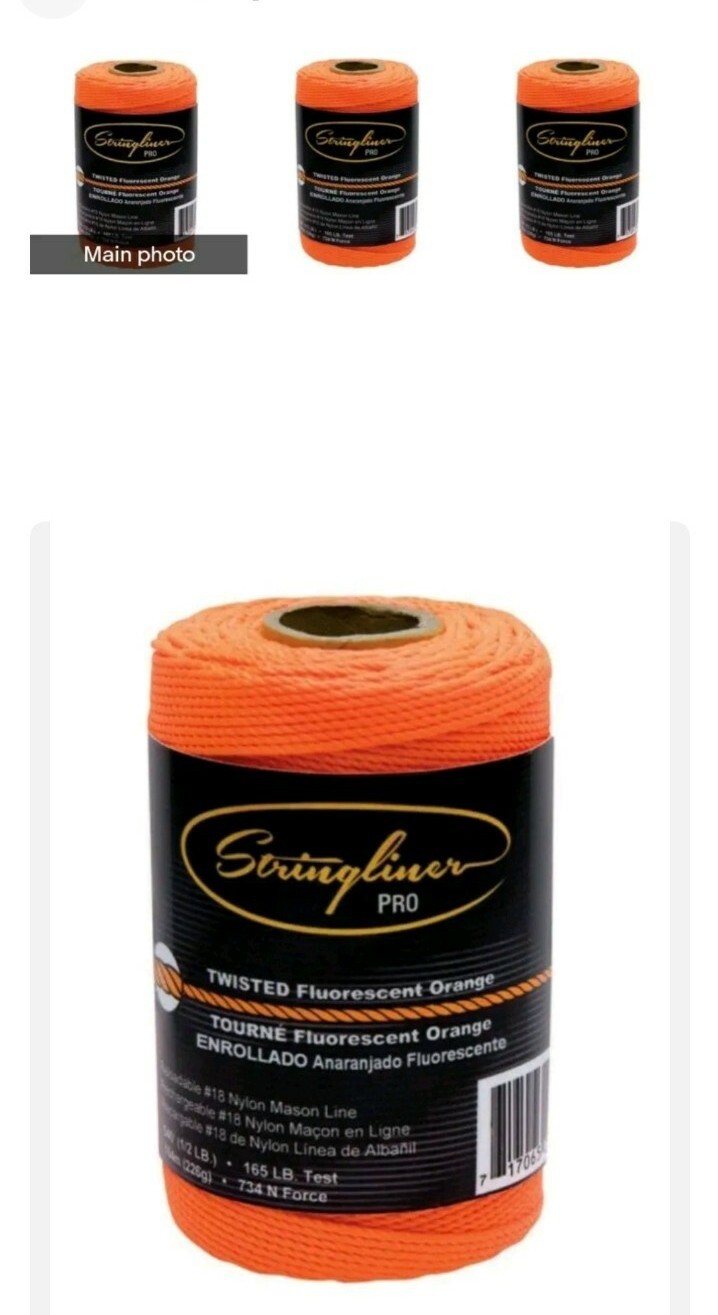 3 Pack Stringliner Pro Orange Twisted CHALK LINE REFILL 540' 165 lb #18 ...