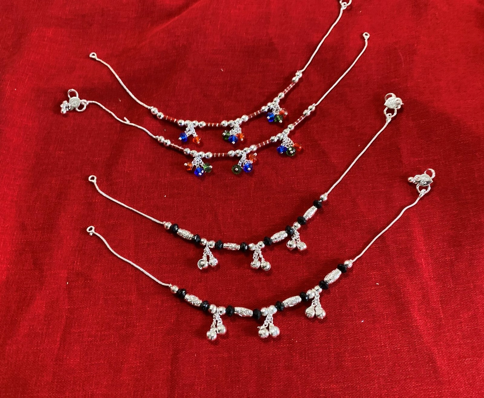 Ethnic boho lot 4 silver chain anklet ankle bracelet saree foot India ...