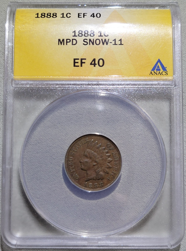 1888 1c ANACS EF 40 MPD Snow-11 Indian Head Penny One Cent | eBay