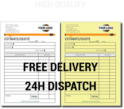 ESTIMATE QUOTE BOOK DUPLICATE PERSONALISED QUOTATION A5 NCR 50 SETS PER ...