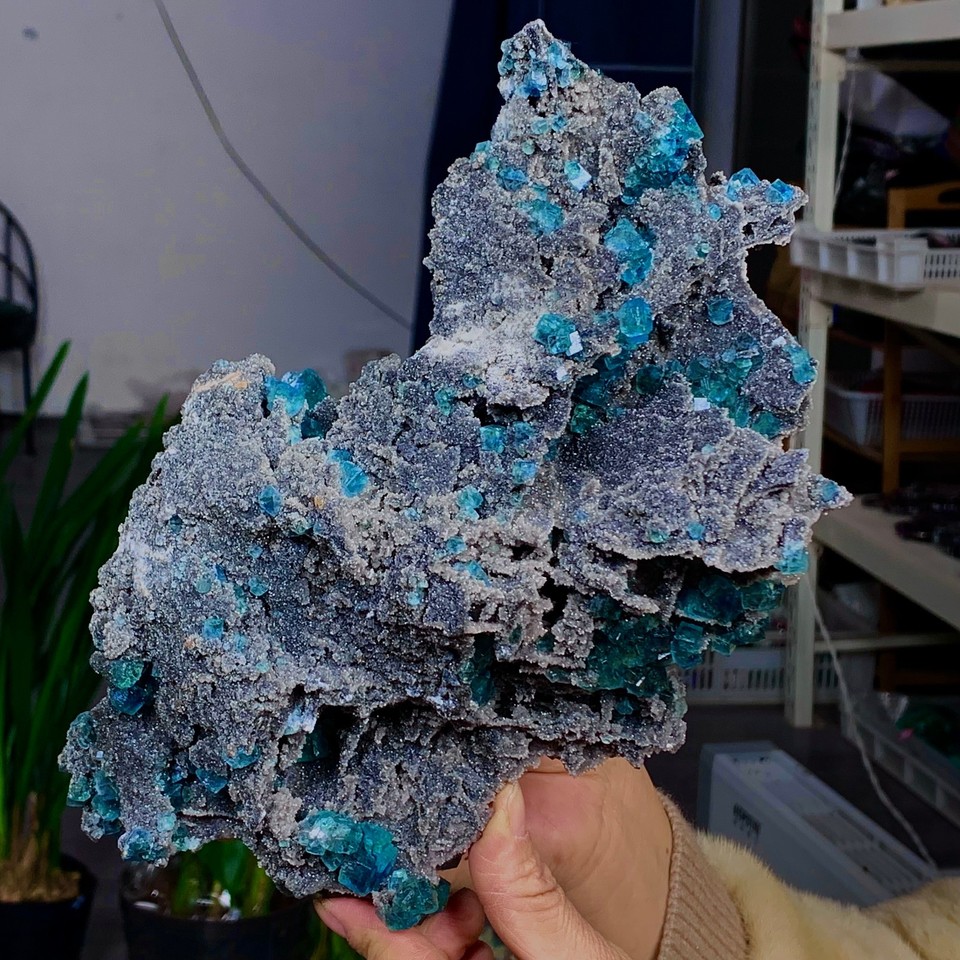 3.8LB Rare Transparent blue-green Cube Fluorite Mineral Crystal ...
