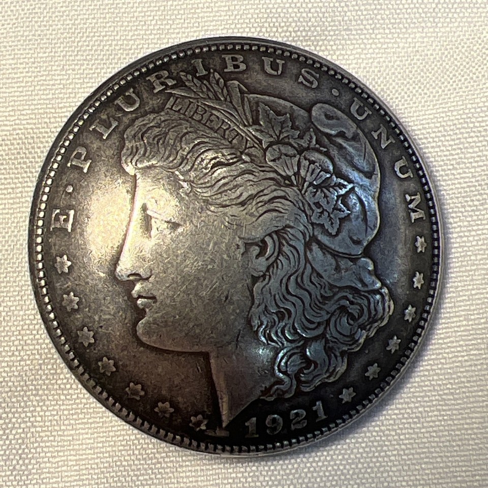 1921 S Silver Morgan 4-Button Hobo Coin Modified Brass Shank Concave ...