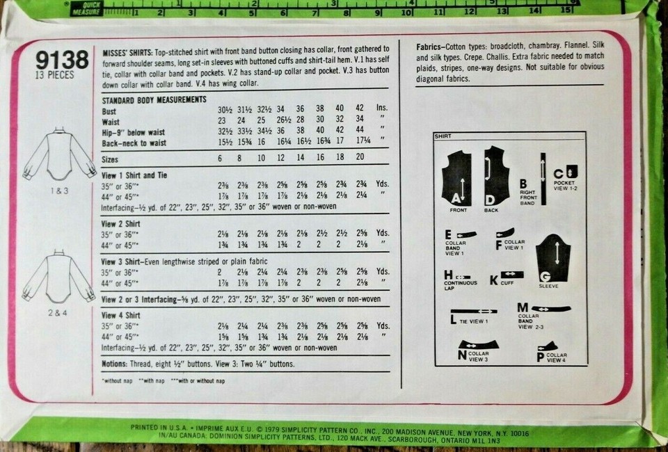 Simplicity 9138 Misses Top / Shirt Sewing Pattern Optional Tie Size 12 ...