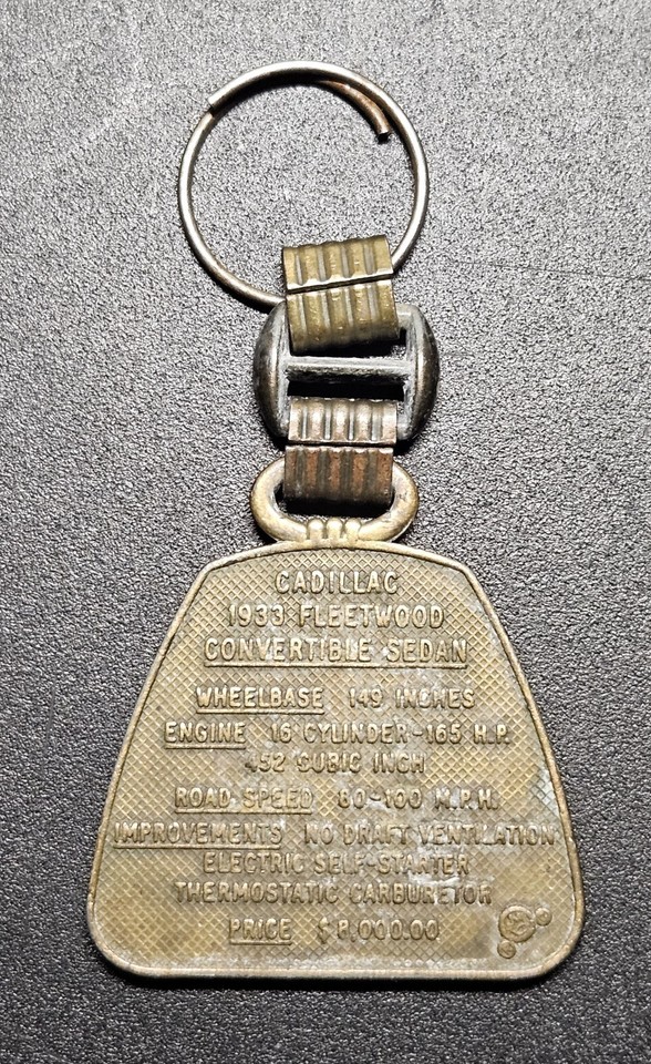 Vintage 1933 Cadillac Brass Key Chain Fob | eBay