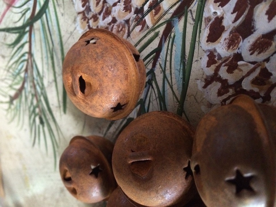 SET/12 JINGLE BELLS 1.5" 1 1/2 in Primitive Rusty Tin 38-40mm Christmas ...