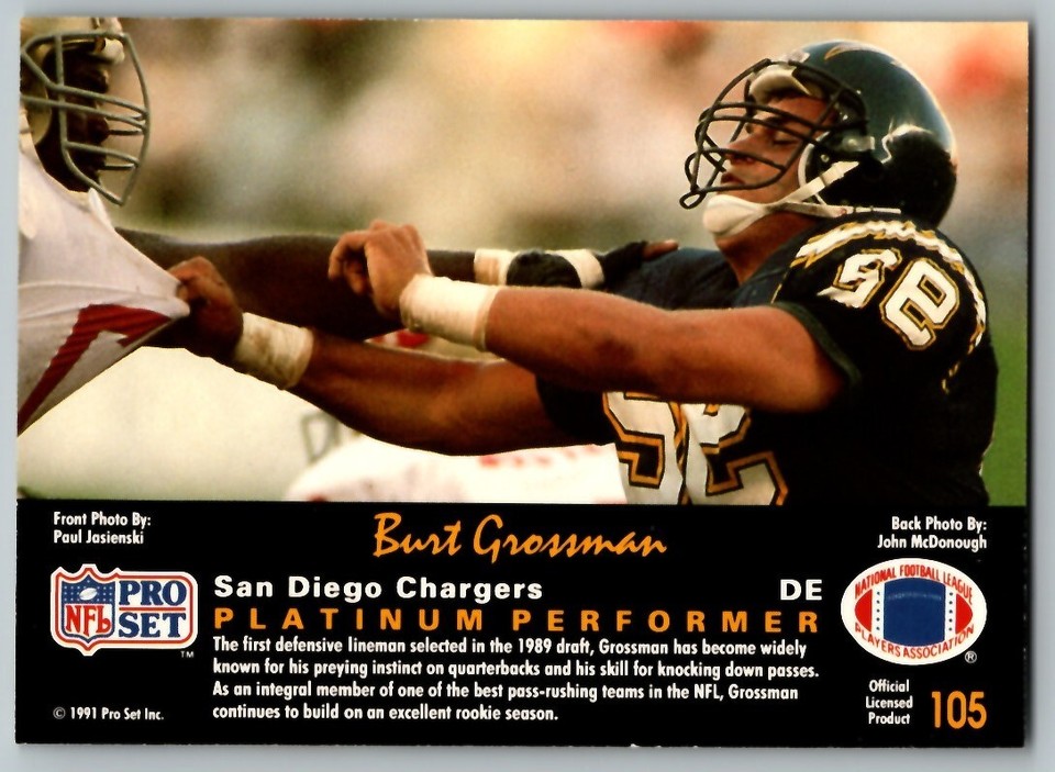 1991 PRO SET PLATINUM BURT GROSSMAN SAN DIEGO CHARGERS #105 | eBay